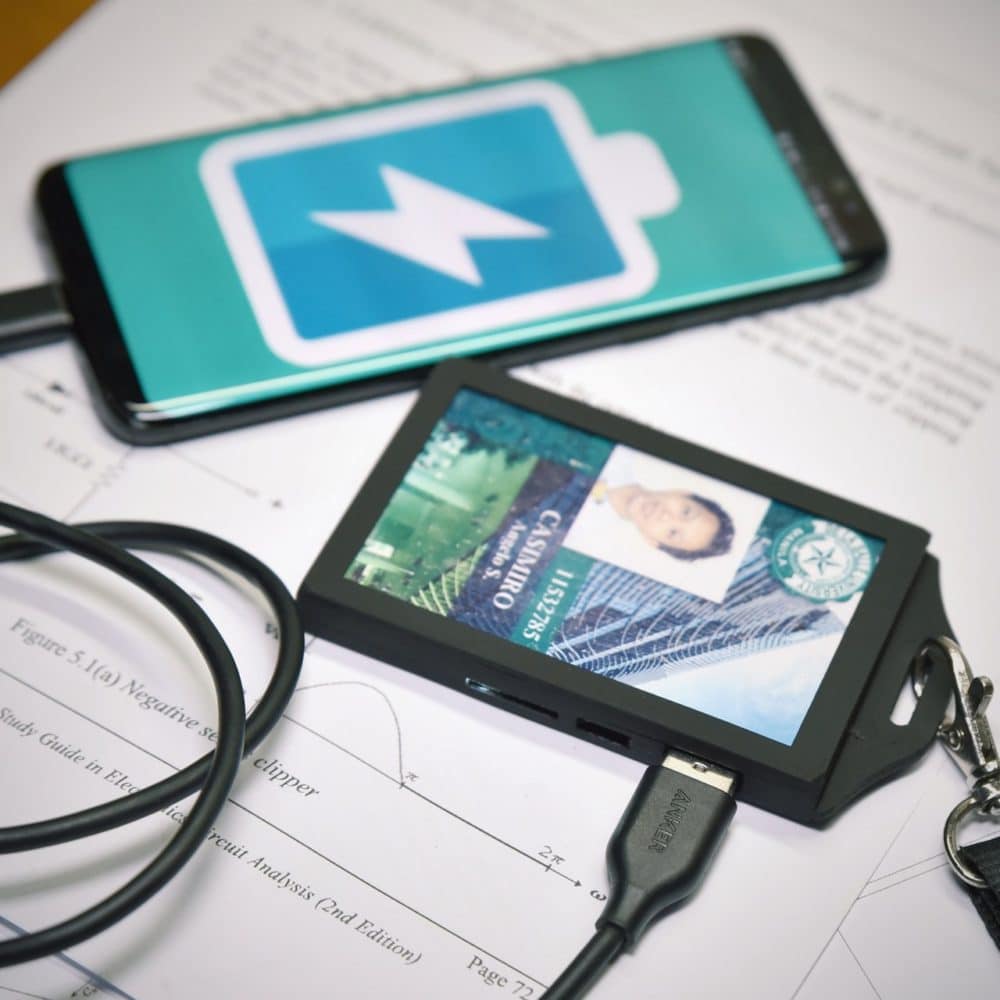 Student makes an ID case with a power bank and USB flash drive ...